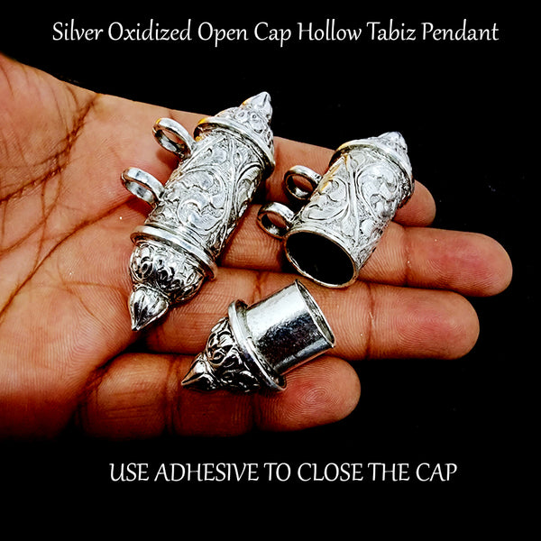 1 PIECE PACK' 63x26 MM' OPEN CAP SILVER OXDIZED HOLLOW TABIZ CHARMS – Madeinindia Beads