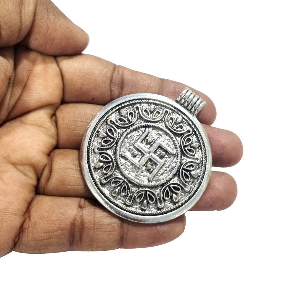 Per Piece Swastik Pendants Large Size, Silver Oxidized, size about 48x ...