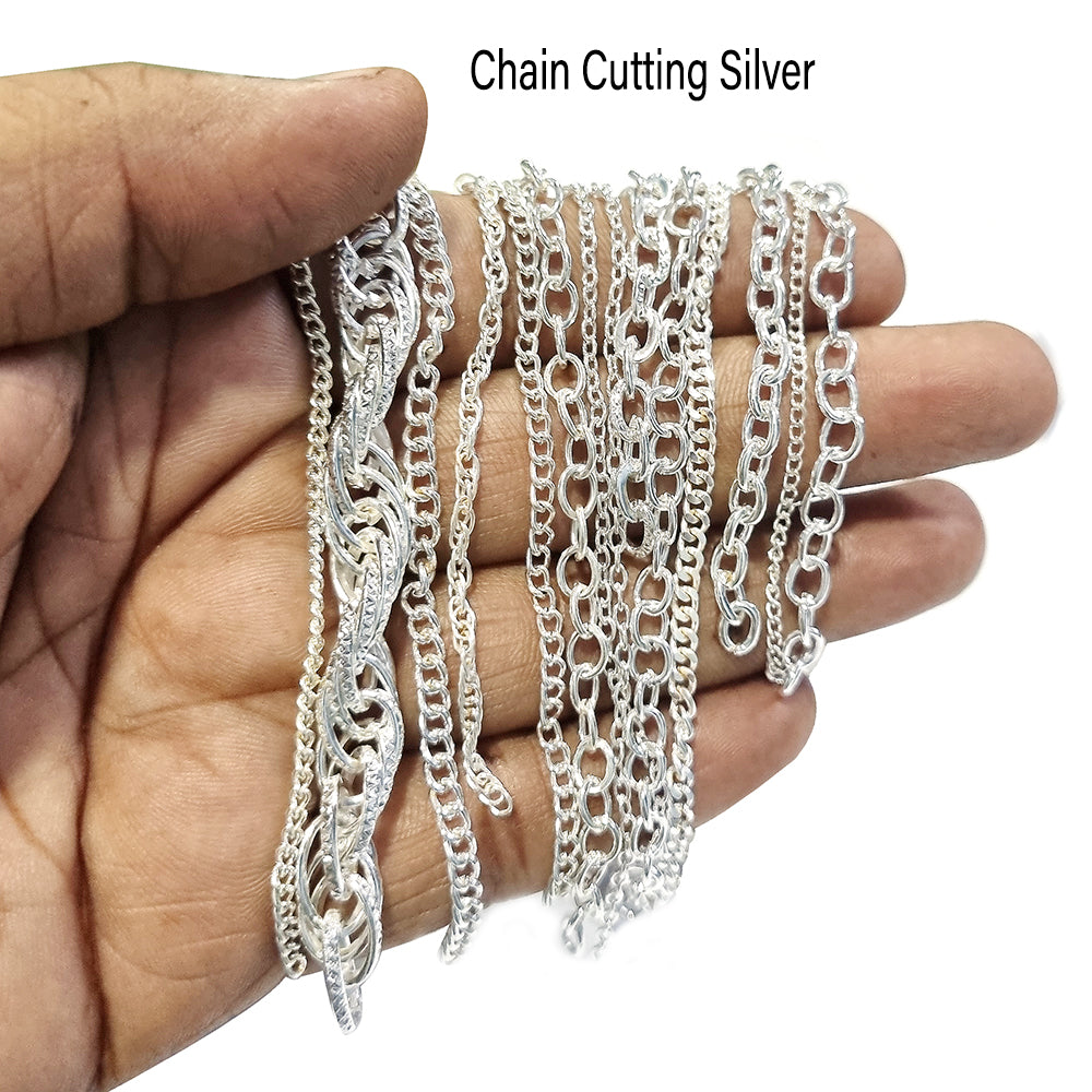 50 PIECES PACK OF ASSORTED SILVER CHAIN' CUTTING SIZE OF 3-5 INCHES' A ...