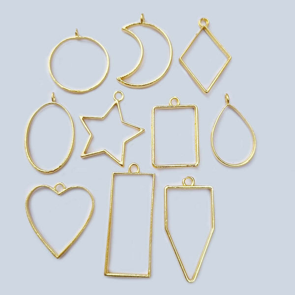 Set of 10 Pcs Pkg. Hollow Open Bezel Charms Frames for making resin Pe ...