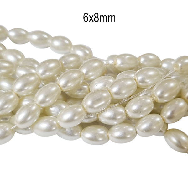 Per Line Long Off-white glass pearl beads oval shape approx 95~96 bead ...
