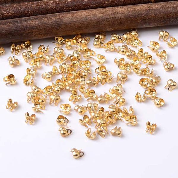 100 PIECES PACK' FITS 1.5 MM BALL CHAIN' GOLD CLAMSHELL CALOTTE END CA ...