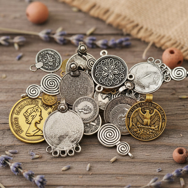 20 PIECES PACK' ASSORTED MIX COIN CHARMS – Madeinindia Beads