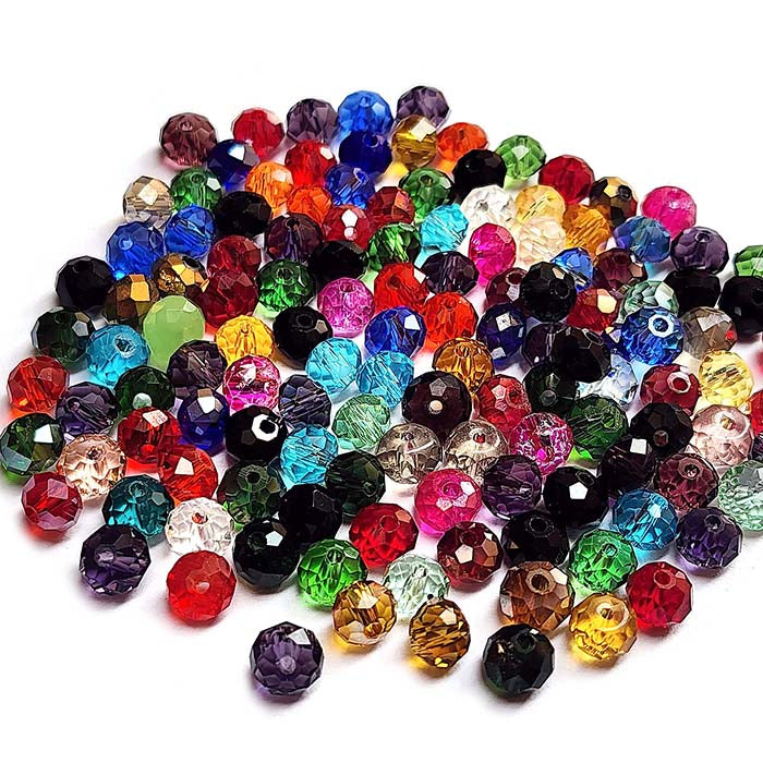 50 Grams Pkg. Multi color shade, Rondelle Faceted Crystal Mix, glass b ...