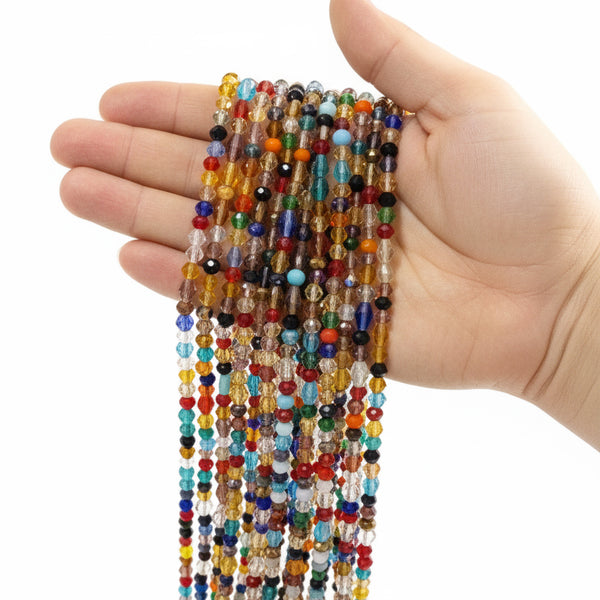 SALE ! 12 STRINGS/LINES OF 15 INCHES MIX CRYSTAL GLASS BEADS' SIZE APP ...