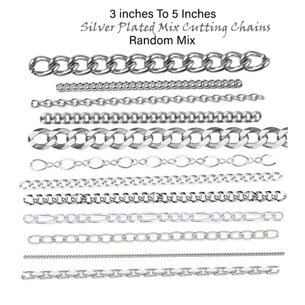 50 PIECES PACK OF ASSORTED SILVER CHAIN' CUTTING SIZE OF 3-5 INCHES' A ...