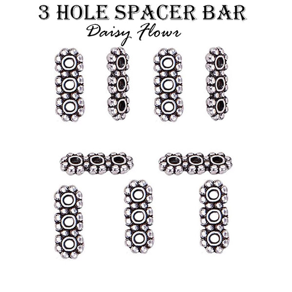 30 Pcs Lot, 3 holes Silver Triple Daisy Spacer for jewelry making ...