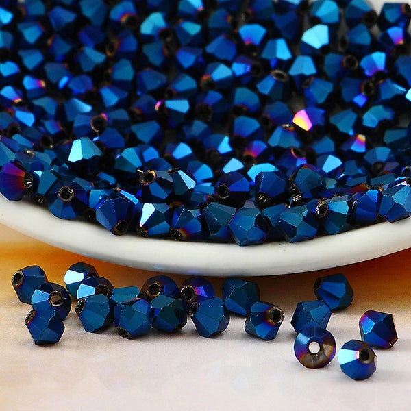 500 Pcs Beads Crystal 4mm Size, Bi cone Shape Metallic Blue Color ...