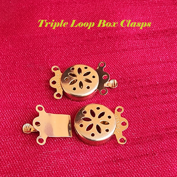 BOX CLASPS TRIPLE HOLE JEWELLERY FINDING; GOLD PLATED' 12x18 MM' SOLD ...