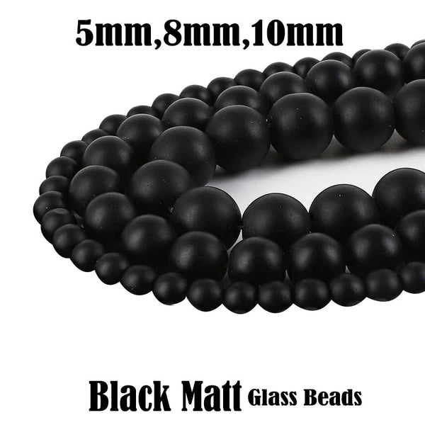 Matt Dull Black Solid Color Glass Beads Size 5mm, 8mm and 10mm Round ...