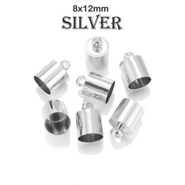 20 PIECES PACK' SILVER POLISHED LEATHER/COTTON CORD END CAP WITH LOOP ...
