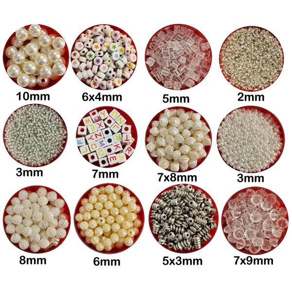 Combo Pack 12 Designs White Tone Beads in Box Packing – Madeinindia Beads